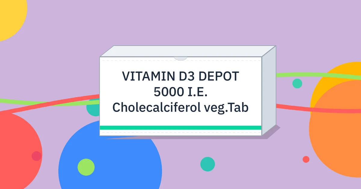 Symbolbild: Packung mit der Aufschrift VITAMIN D3 DEPOT 5000 I.E. Cholecalciferol veg.Tab (PZN 18238104) – Verfügbarkeit und Bezug in Apotheken in Frankfurt am Main