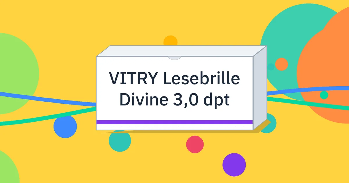 Symbolbild: Packung mit der Aufschrift VITRY Lesebrille Divine 3,0 dpt (PZN 19106333) – Verfügbarkeit und Bezug in Apotheken in Frankfurt am Main