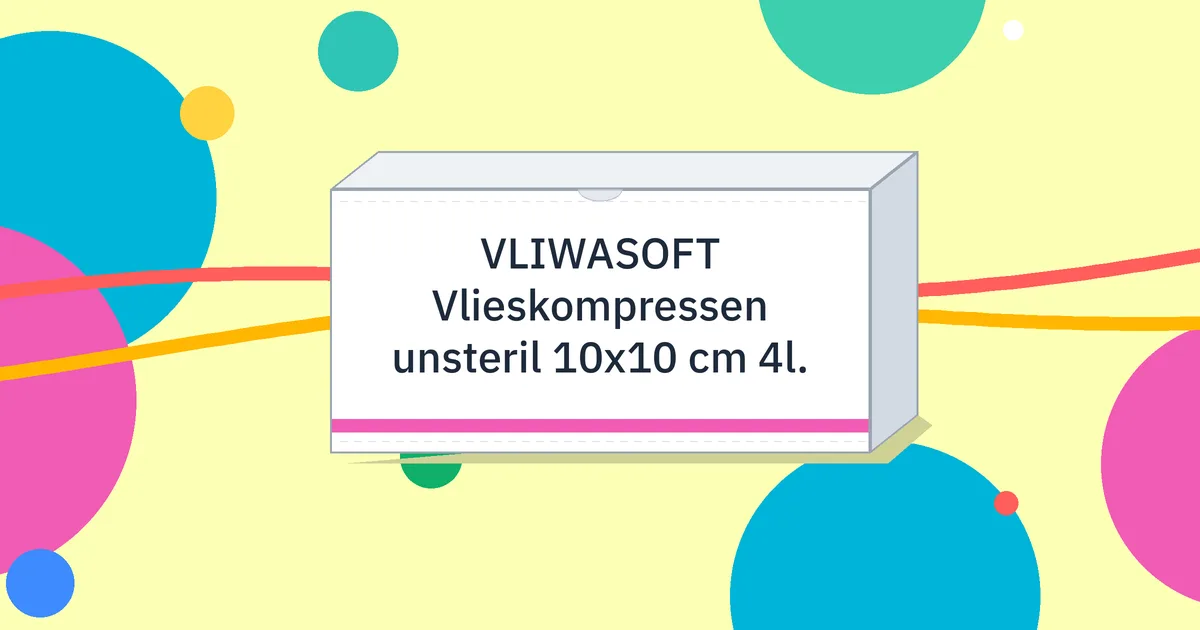 Symbolbild: Packung mit der Aufschrift VLIWASOFT Vlieskompressen unsteril 10x10 cm 4l. (PZN 10251393) – Verfügbarkeit und Bezug in Apotheken in Frankfurt am Main