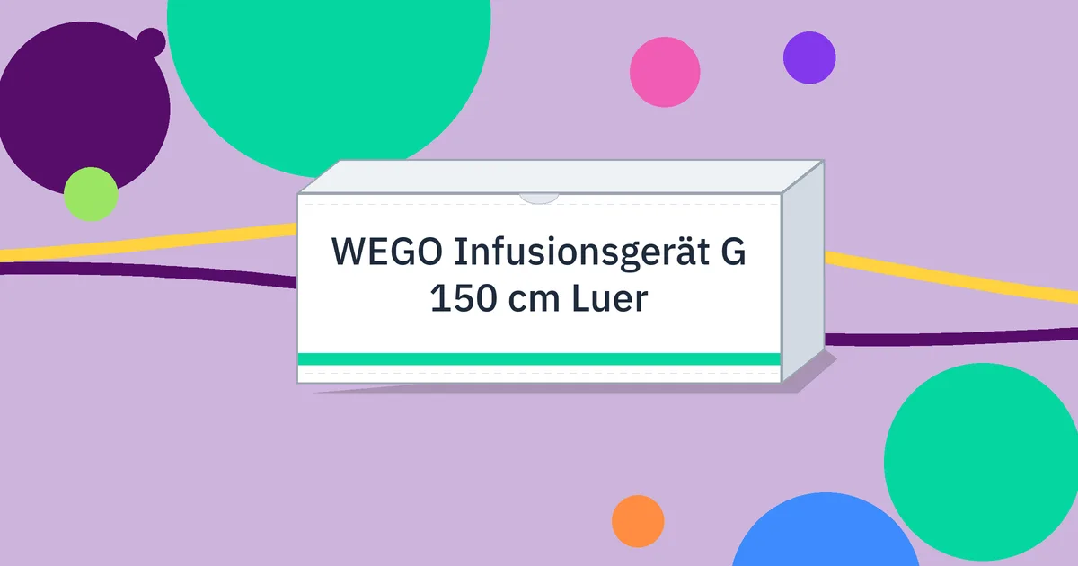 Symbolbild: Packung mit der Aufschrift WEGO Infusionsgerät G 150 cm Luer (PZN 18860105) – Verfügbarkeit und Bezug in Apotheken in Frankfurt am Main