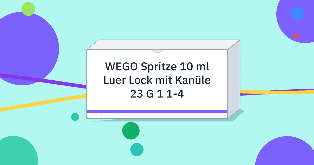 Symbolbild: Packung mit der Aufschrift WEGO Spritze 10 ml Luer Lock mit Kanüle 23 G 1 1-4 (PZN 18859125) – Verfügbarkeit und Bezug in Apotheken in Frankfurt am Main