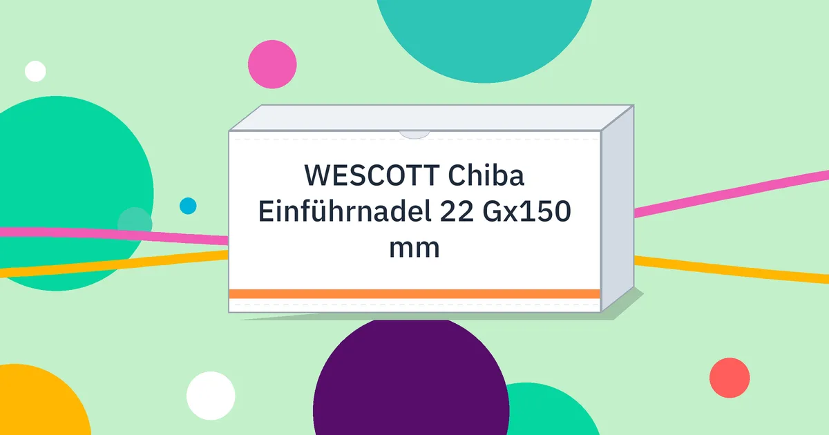 Symbolbild: Packung mit der Aufschrift WESCOTT Chiba Einführnadel 22 Gx150 mm (PZN 16920725) – Verfügbarkeit und Bezug in Apotheken in Frankfurt am Main
