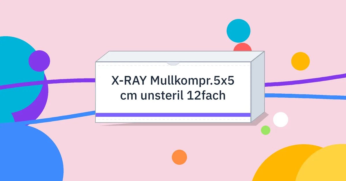 Symbolbild: Packung mit der Aufschrift X-RAY Mullkompr.5x5 cm unsteril 12fach (PZN 07099533) – Verfügbarkeit und Bezug in Apotheken in Frankfurt am Main