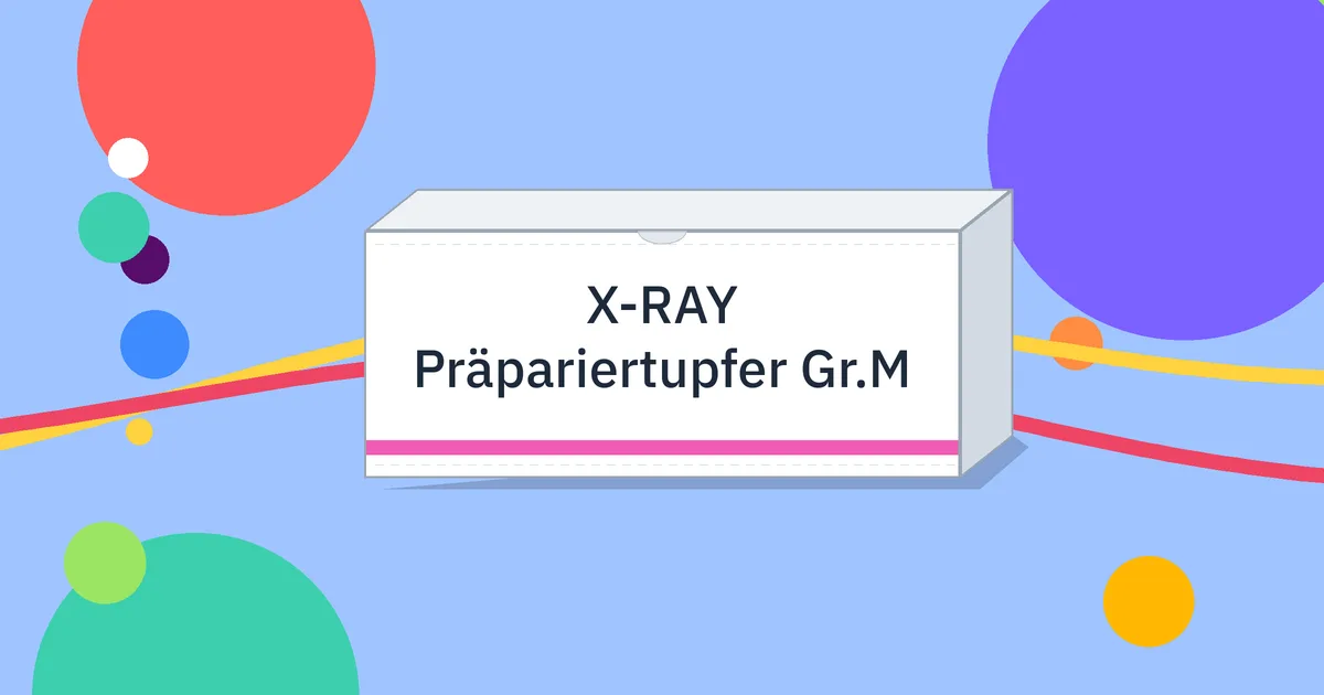 Symbolbild: Packung mit der Aufschrift X-RAY Präpariertupfer Gr.M (PZN 06883851) – Verfügbarkeit und Bezug in Apotheken in Frankfurt am Main