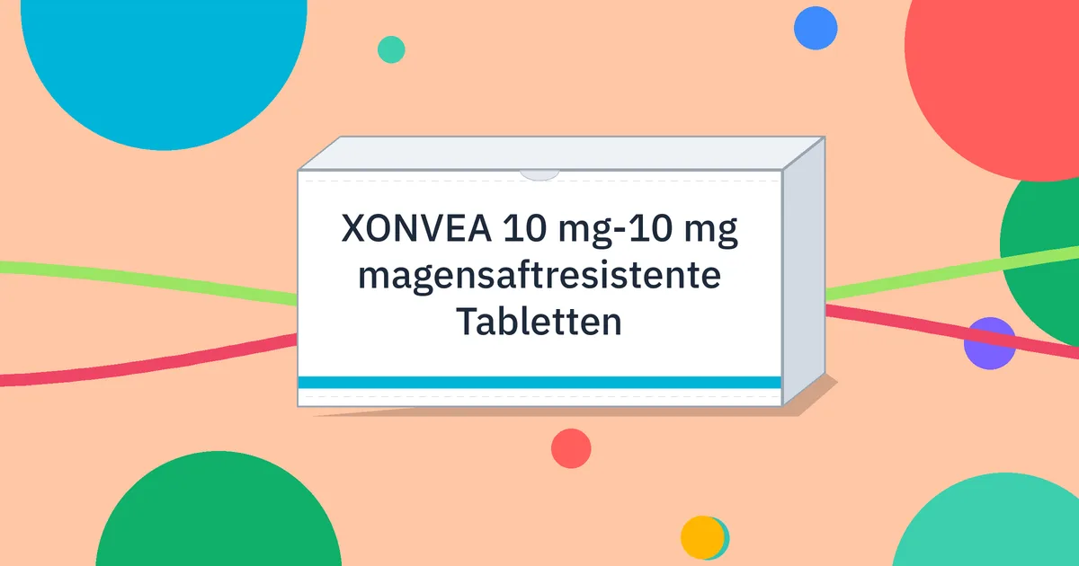 Symbolbild: Packung mit der Aufschrift XONVEA 10 mg-10 mg magensaftresistente Tabletten (PZN 19747635) – Verfügbarkeit und Bezug in Apotheken in Frankfurt am Main
