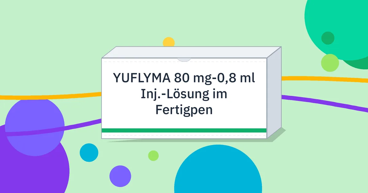 Symbolbild: Packung mit der Aufschrift YUFLYMA 80 mg-0,8 ml Inj.-Lösung im Fertigpen (PZN 20109259) – Verfügbarkeit und Bezug in Apotheken in Frankfurt am Main