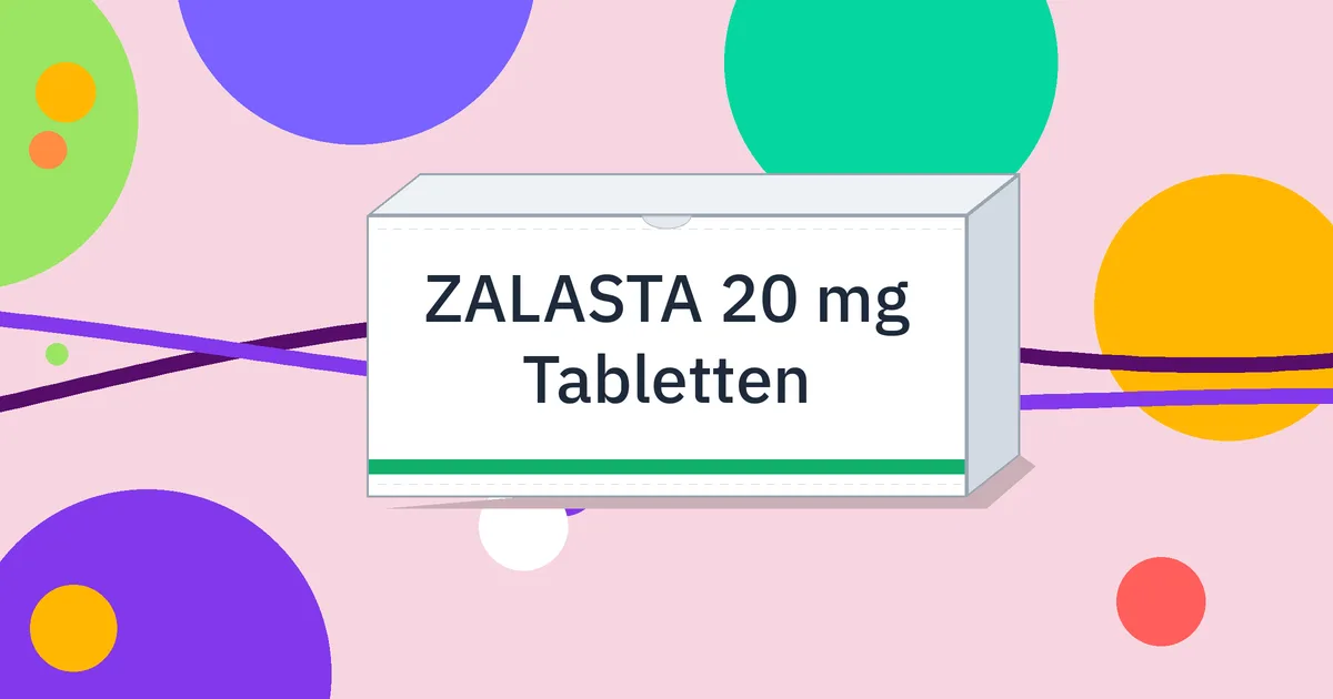 Symbolbild: Packung mit der Aufschrift ZALASTA 20 mg Tabletten (PZN 09097774) – Verfügbarkeit und Bezug in Apotheken in Frankfurt am Main