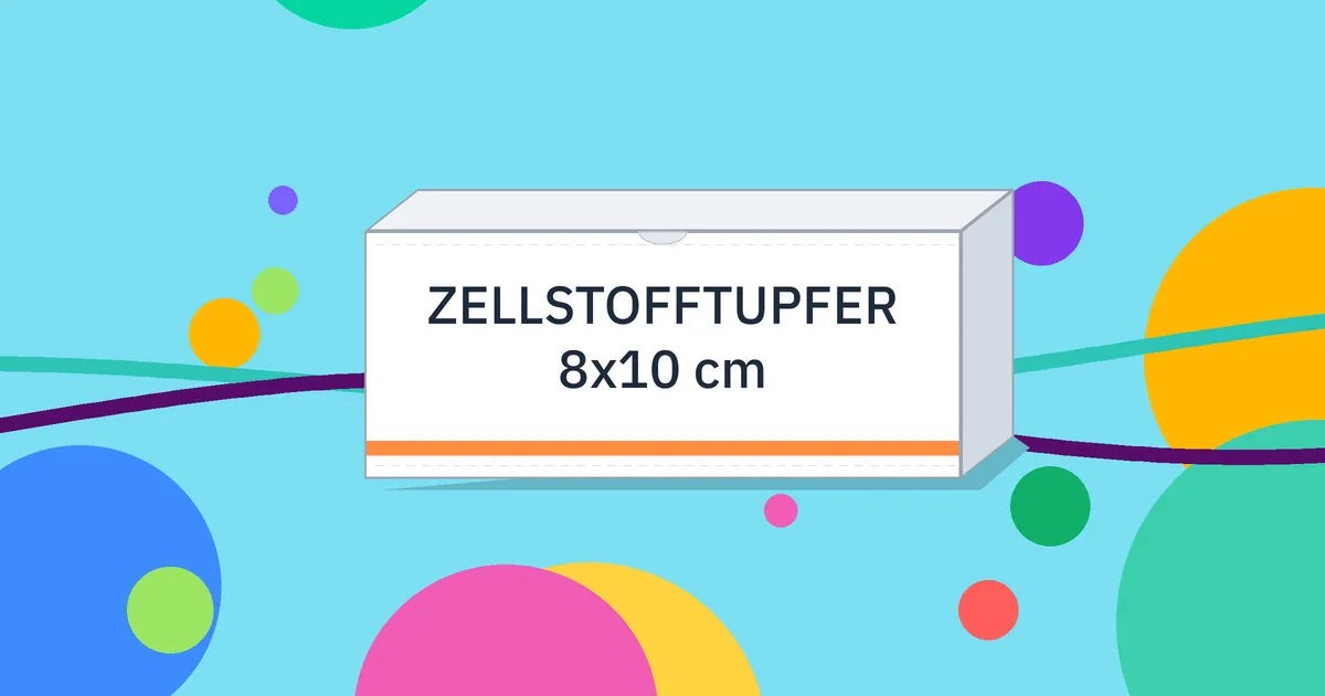 Symbolbild: Packung mit der Aufschrift ZELLSTOFFTUPFER 8x10 cm (PZN 00354850) – Verfügbarkeit und Bezug in Apotheken in Frankfurt am Main
