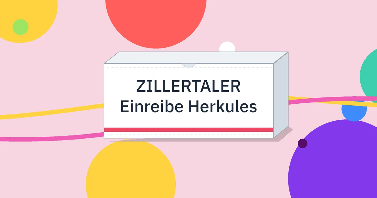 Symbolbild: Packung mit der Aufschrift ZILLERTALER Einreibe Herkules (PZN 20281751) – Verfügbarkeit und Bezug in Apotheken in Frankfurt am Main