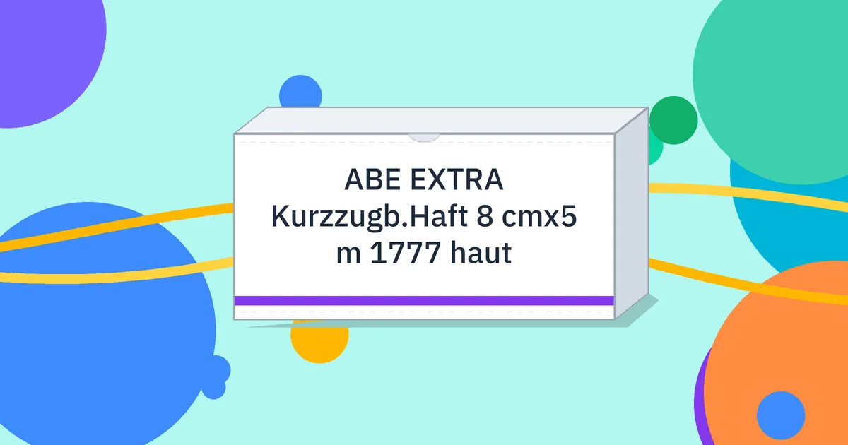 Symbolbild: Packung mit der Aufschrift ABE EXTRA Kurzzugb.Haft 8 cmx5 m 1777 haut (PZN 01340933) – Verfügbarkeit und Bezug in Apotheken in Frankfurt am Main