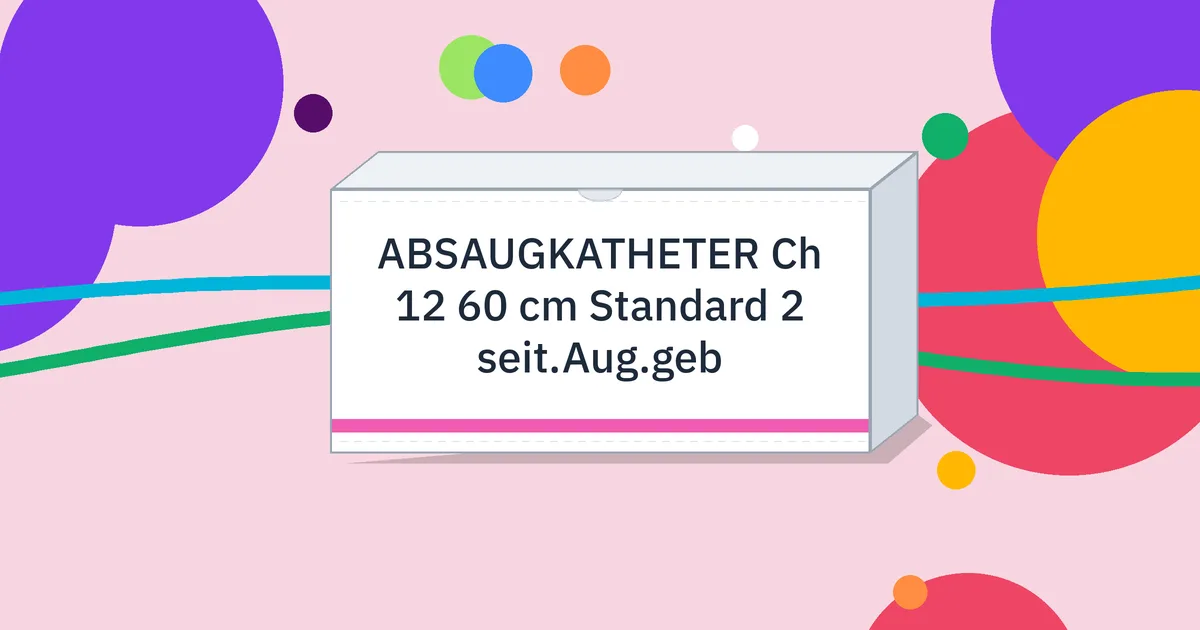 Symbolbild: Packung mit der Aufschrift ABSAUGKATHETER Ch 12 60 cm Standard 2 seit.Aug.geb (PZN 17177642) – Verfügbarkeit und Bezug in Apotheken in Frankfurt am Main