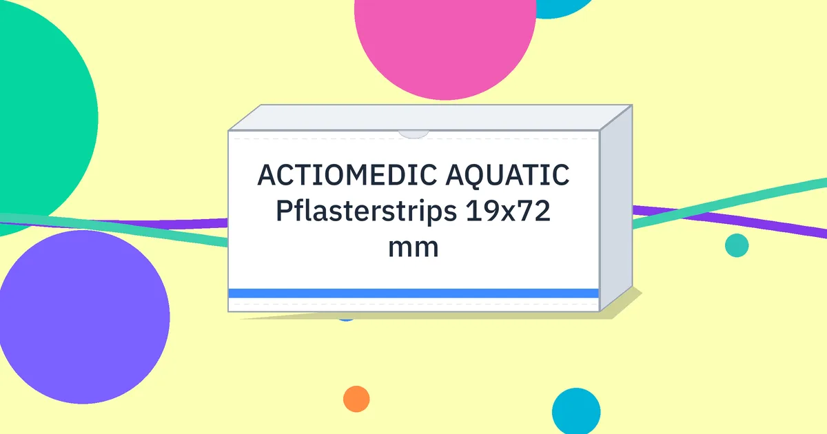 Symbolbild: Packung mit der Aufschrift ACTIOMEDIC AQUATIC Pflasterstrips 19x72 mm (PZN 12491859) – Verfügbarkeit und Bezug in Apotheken in Frankfurt am Main