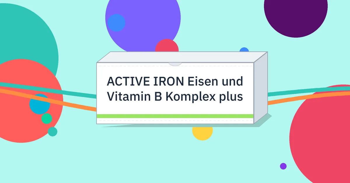 Symbolbild: Packung mit der Aufschrift ACTIVE IRON Eisen und Vitamin B Komplex plus (PZN 15560590) – Verfügbarkeit und Bezug in Apotheken in Frankfurt am Main