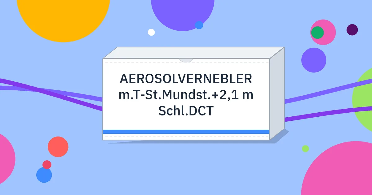Symbolbild: Packung mit der Aufschrift AEROSOLVERNEBLER m.T-St.Mundst.+2,1 m Schl.DCT (PZN 03353130) – Verfügbarkeit und Bezug in Apotheken in Frankfurt am Main