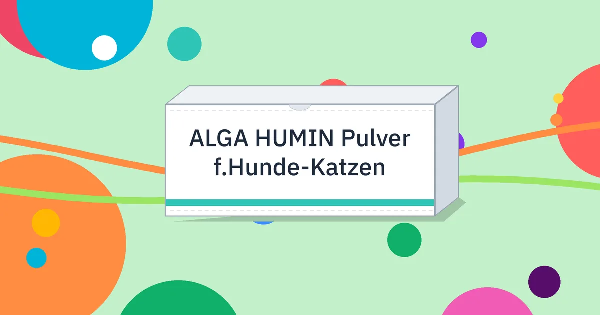 Symbolbild: Packung mit der Aufschrift ALGA HUMIN Pulver f.Hunde-Katzen (PZN 15736043) – Verfügbarkeit und Bezug in Apotheken in Frankfurt am Main