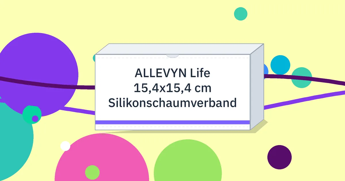 Symbolbild: Packung mit der Aufschrift ALLEVYN Life 15,4x15,4 cm Silikonschaumverband (PZN 19730994) – Verfügbarkeit und Bezug in Apotheken in Frankfurt am Main
