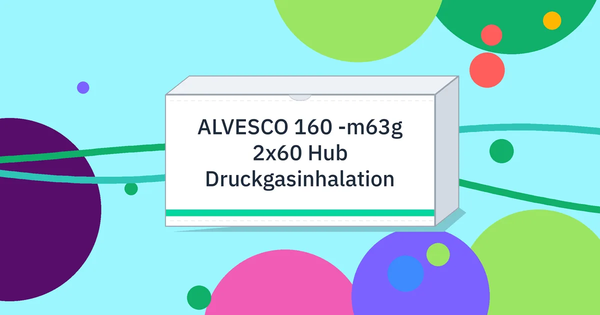 Symbolbild: Packung mit der Aufschrift ALVESCO 160 -m63g 2x60 Hub Druckgasinhalation (PZN 15999699) – Verfügbarkeit und Bezug in Apotheken in Frankfurt am Main