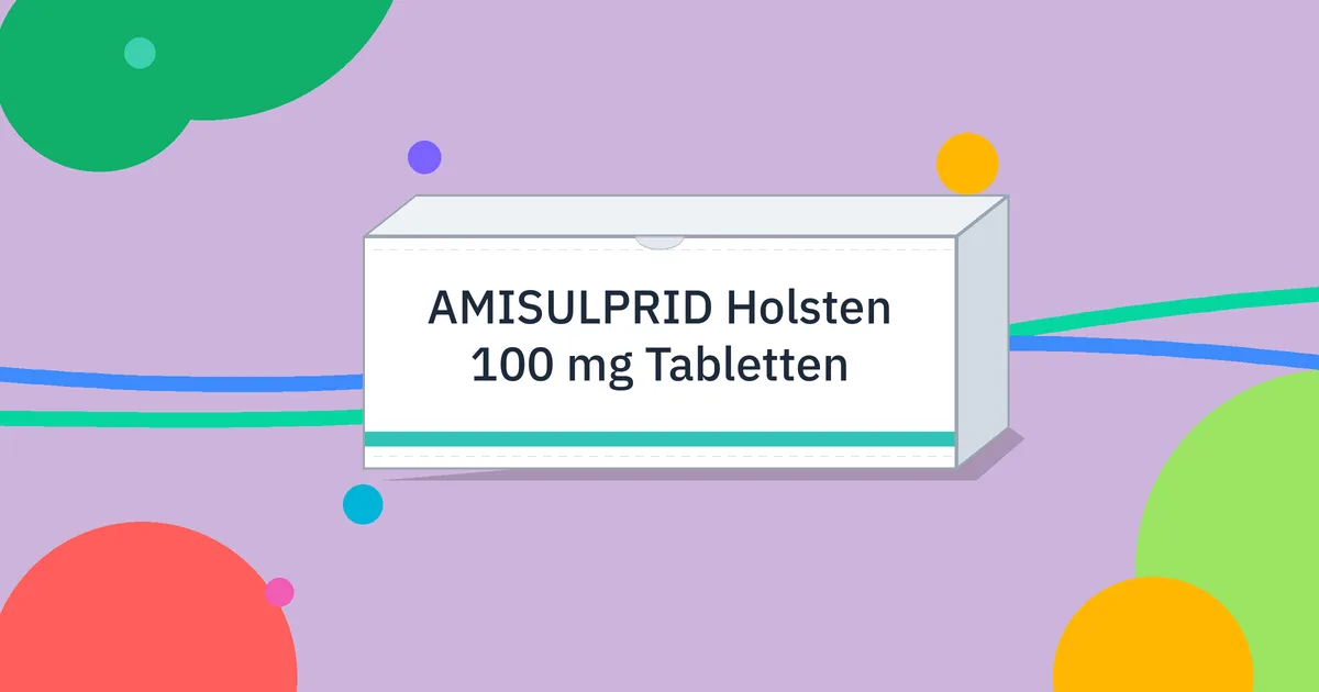 Symbolbild: Packung mit der Aufschrift AMISULPRID Holsten 100 mg Tabletten (PZN 12645239) – Verfügbarkeit und Bezug in Apotheken in Frankfurt am Main