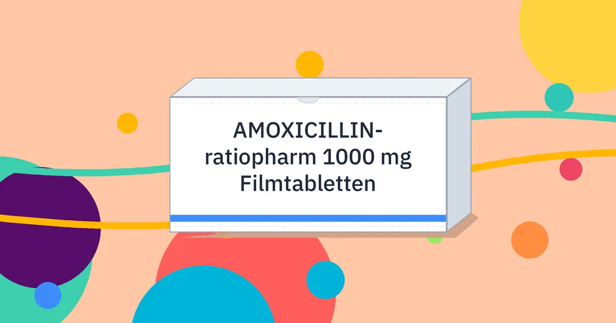 Symbolbild: Packung mit der Aufschrift AMOXICILLIN-ratiopharm 1000 mg Filmtabletten (PZN 02394428) – Verfügbarkeit und Bezug in Apotheken in Frankfurt am Main