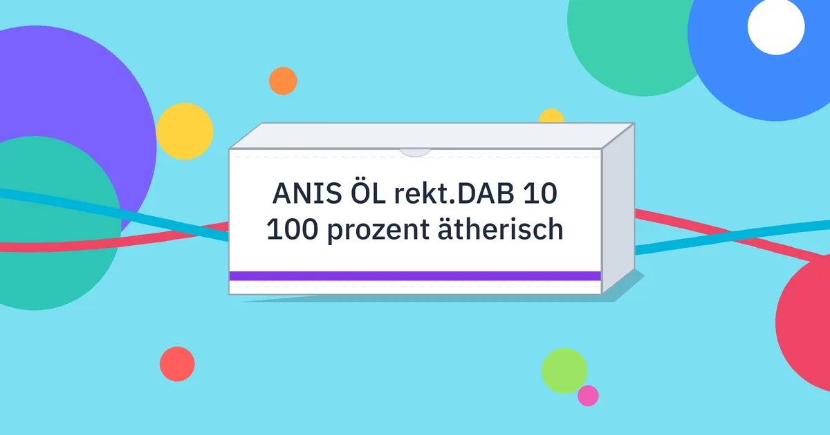 Symbolbild: Packung mit der Aufschrift ANIS ÖL rekt.DAB 10 100 prozent ätherisch (PZN 07205225) – Verfügbarkeit und Bezug in Apotheken in Frankfurt am Main