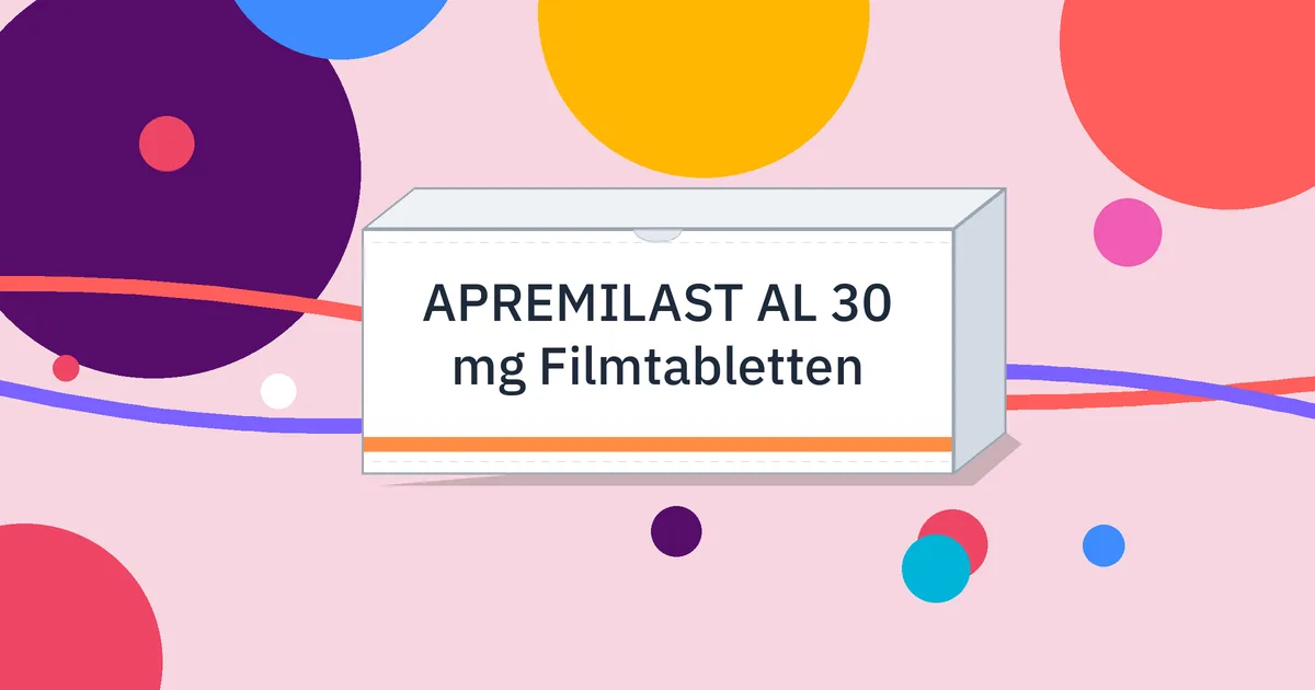 Symbolbild: Packung mit der Aufschrift APREMILAST AL 30 mg Filmtabletten (PZN 19733886) – Verfügbarkeit und Bezug in Apotheken in Frankfurt am Main