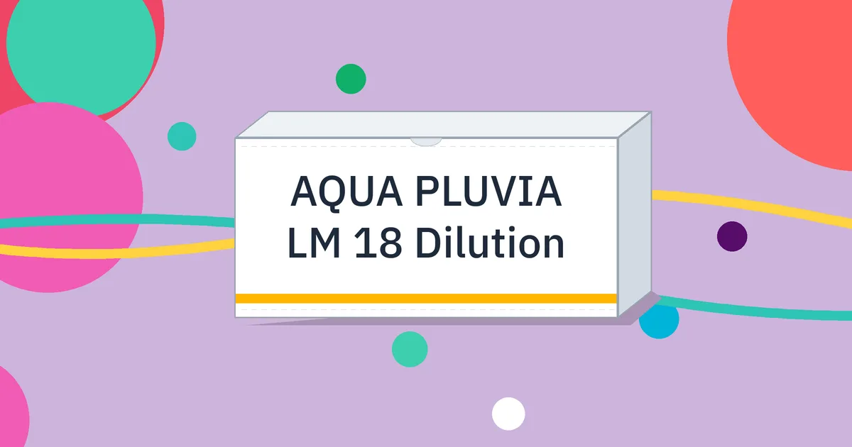 Symbolbild: Packung mit der Aufschrift AQUA PLUVIA LM 18 Dilution (PZN 12766032) – Verfügbarkeit und Bezug in Apotheken in Frankfurt am Main