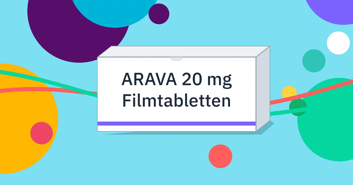 Symbolbild: Packung mit der Aufschrift ARAVA 20 mg Filmtabletten (PZN 14357295) – Verfügbarkeit und Bezug in Apotheken in Frankfurt am Main