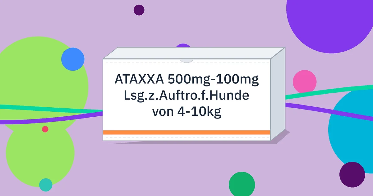 Symbolbild: Packung mit der Aufschrift ATAXXA 500mg-100mg Lsg.z.Auftro.f.Hunde von 4-10kg (PZN 17855220) – Verfügbarkeit und Bezug in Apotheken in Frankfurt am Main