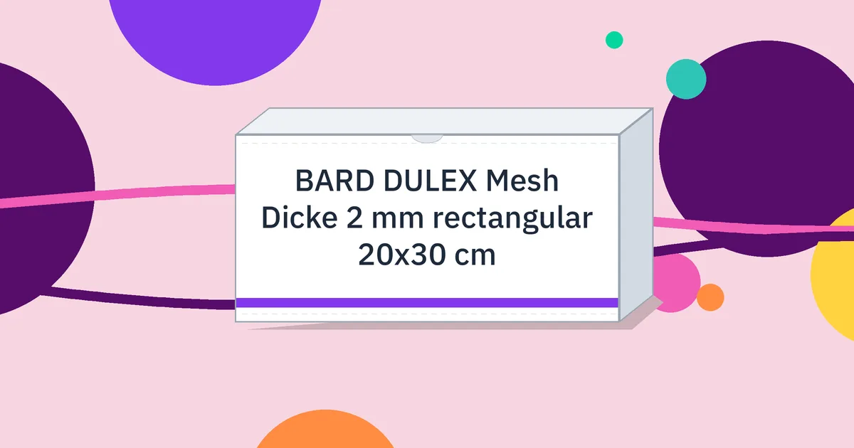 Symbolbild: Packung mit der Aufschrift BARD DULEX Mesh Dicke 2 mm rectangular 20x30 cm (PZN 03750931) – Verfügbarkeit und Bezug in Apotheken in Frankfurt am Main