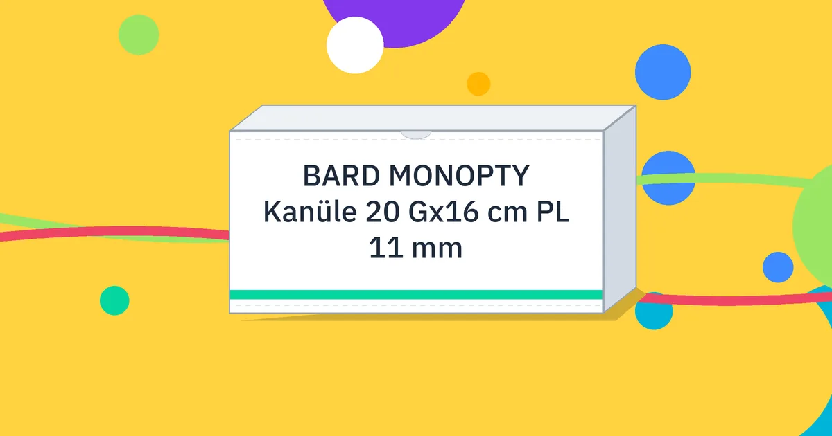 Symbolbild: Packung mit der Aufschrift BARD MONOPTY Kanüle 20 Gx16 cm PL 11 mm (PZN 07780691) – Verfügbarkeit und Bezug in Apotheken in Frankfurt am Main
