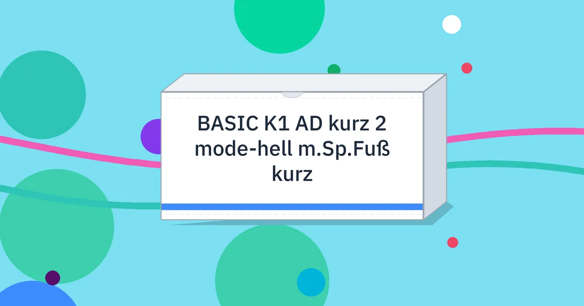 Symbolbild: Packung mit der Aufschrift BASIC K1 AD kurz 2 mode-hell m.Sp.Fuß kurz (PZN 20257480) – Verfügbarkeit und Bezug in Apotheken in Frankfurt am Main