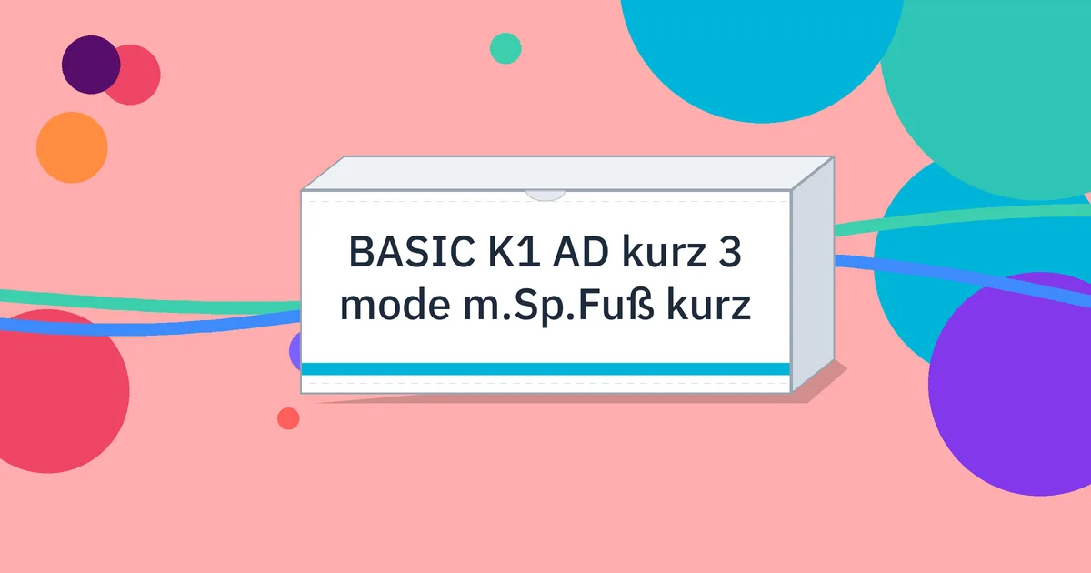 Symbolbild: Packung mit der Aufschrift BASIC K1 AD kurz 3 mode m.Sp.Fuß kurz (PZN 20258048) – Verfügbarkeit und Bezug in Apotheken in Frankfurt am Main
