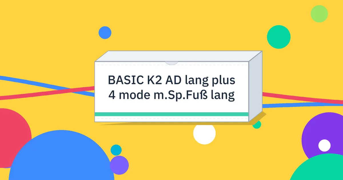 Symbolbild: Packung mit der Aufschrift BASIC K2 AD lang plus 4 mode m.Sp.Fuß lang (PZN 20265060) – Verfügbarkeit und Bezug in Apotheken in Frankfurt am Main