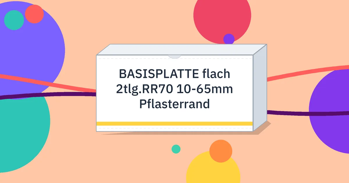 Symbolbild: Packung mit der Aufschrift BASISPLATTE flach 2tlg.RR70 10-65mm Pflasterrand (PZN 10636911) – Verfügbarkeit und Bezug in Apotheken in Frankfurt am Main