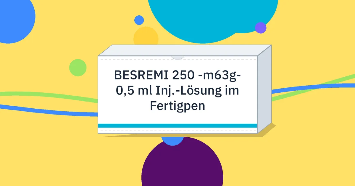 Symbolbild: Packung mit der Aufschrift BESREMI 250 -m63g-0,5 ml Inj.-Lösung im Fertigpen (PZN 20124626) – Verfügbarkeit und Bezug in Apotheken in Frankfurt am Main