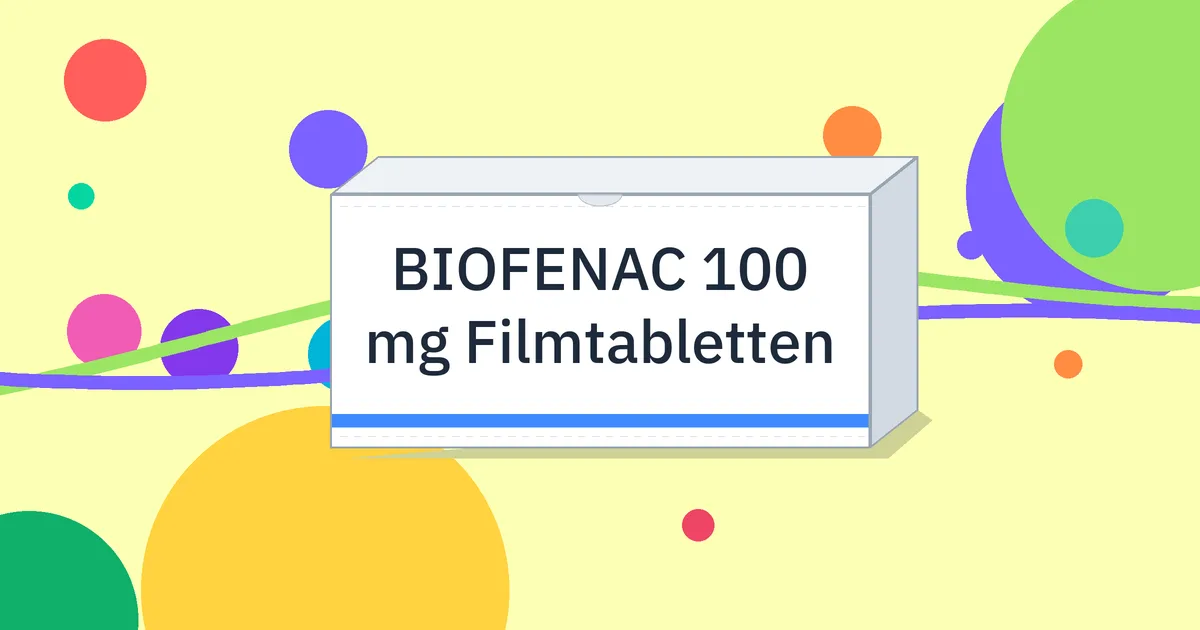 Symbolbild: Packung mit der Aufschrift BIOFENAC 100 mg Filmtabletten (PZN 19103702) – Verfügbarkeit und Bezug in Apotheken in Frankfurt am Main