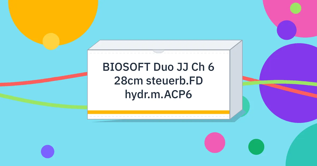 Symbolbild: Packung mit der Aufschrift BIOSOFT Duo JJ Ch 6 28cm steuerb.FD hydr.m.ACP6 (PZN 17510188) – Verfügbarkeit und Bezug in Apotheken in Frankfurt am Main