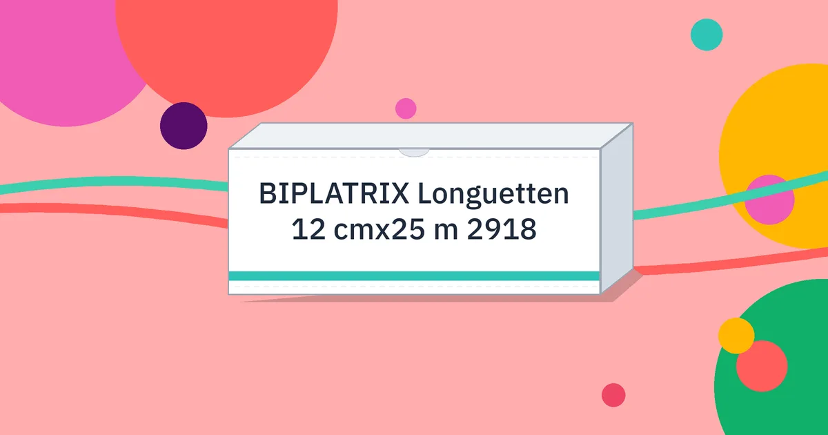 Symbolbild: Packung mit der Aufschrift BIPLATRIX Longuetten 12 cmx25 m 2918 (PZN 01598732) – Verfügbarkeit und Bezug in Apotheken in Frankfurt am Main