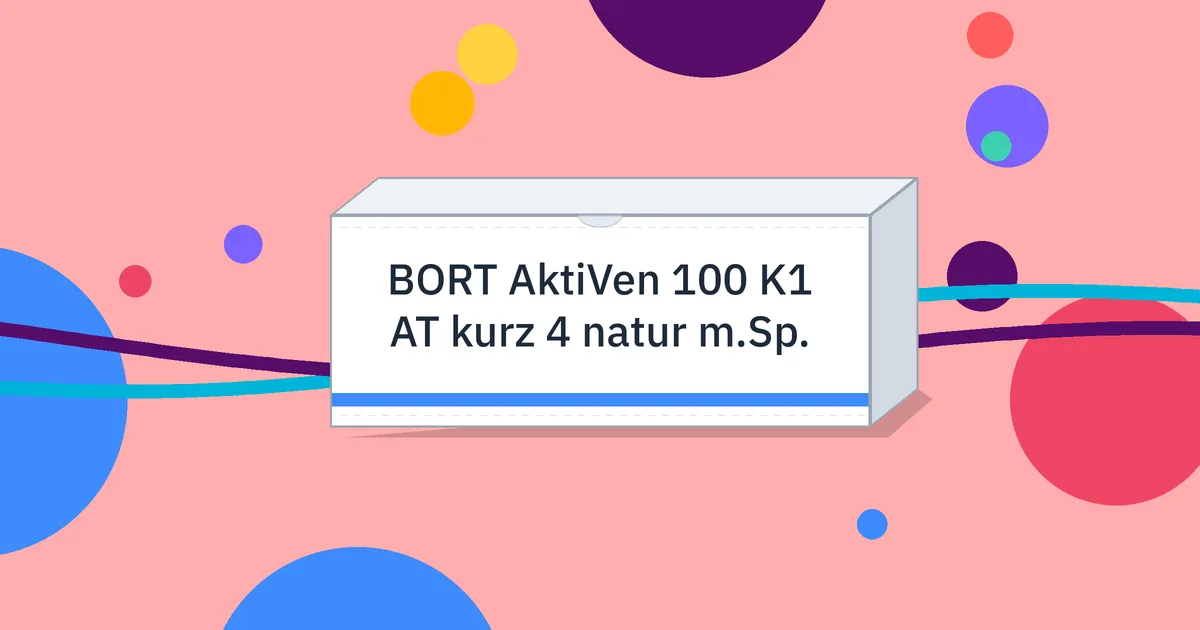 Symbolbild: Packung mit der Aufschrift BORT AktiVen 100 K1 AT kurz 4 natur m.Sp. (PZN 13736493) – Verfügbarkeit und Bezug in Apotheken in Frankfurt am Main