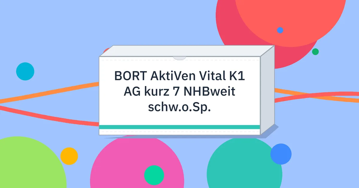 Symbolbild: Packung mit der Aufschrift BORT AktiVen Vital K1 AG kurz 7 NHBweit schw.o.Sp. (PZN 13735832) – Verfügbarkeit und Bezug in Apotheken in Frankfurt am Main