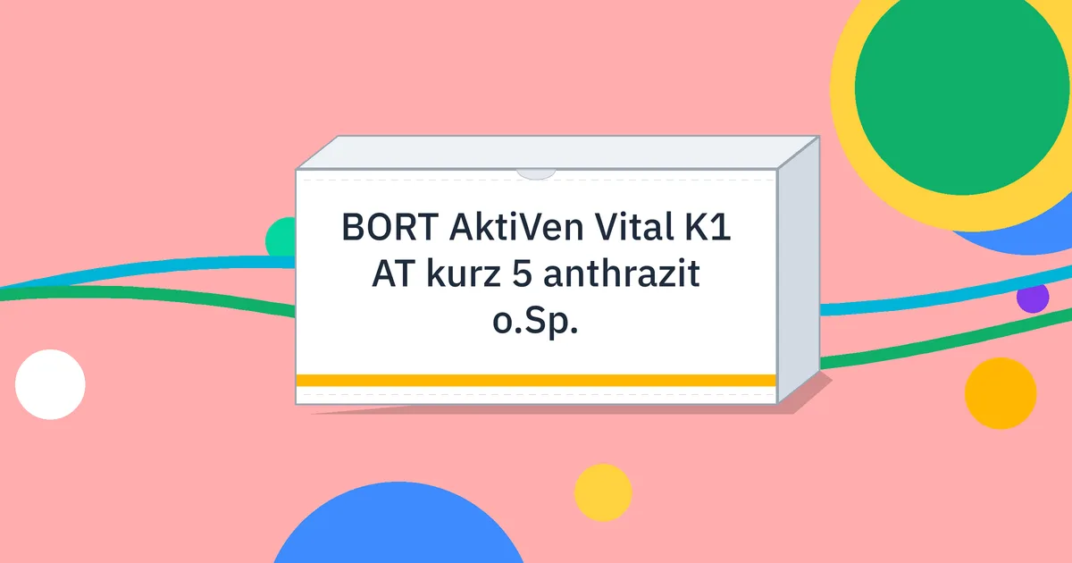Symbolbild: Packung mit der Aufschrift BORT AktiVen Vital K1 AT kurz 5 anthrazit o.Sp. (PZN 13742476) – Verfügbarkeit und Bezug in Apotheken in Frankfurt am Main