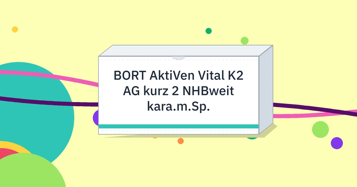 Symbolbild: Packung mit der Aufschrift BORT AktiVen Vital K2 AG kurz 2 NHBweit kara.m.Sp. (PZN 12384543) – Verfügbarkeit und Bezug in Apotheken in Frankfurt am Main