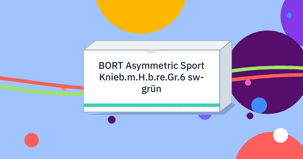 Symbolbild: Packung mit der Aufschrift BORT Asymmetric Sport Knieb.m.H.b.re.Gr.6 sw-grün (PZN 19634428) – Verfügbarkeit und Bezug in Apotheken in Frankfurt am Main