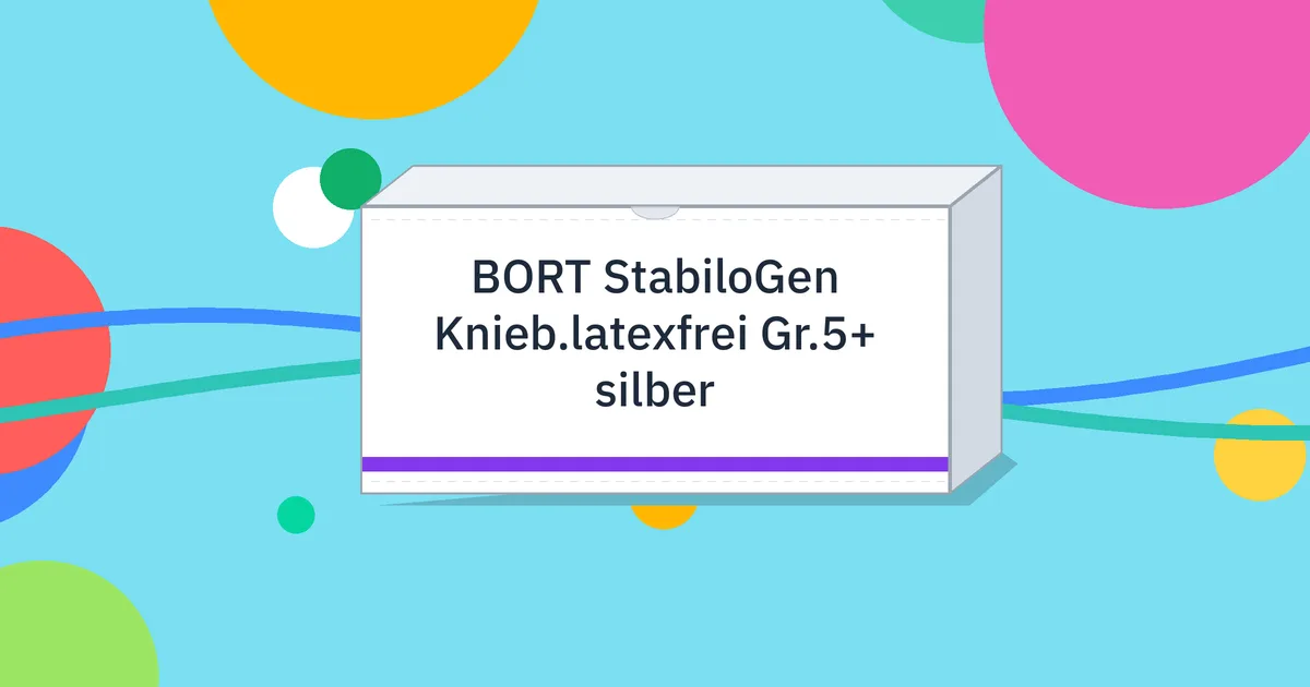 Symbolbild: Packung mit der Aufschrift BORT StabiloGen Knieb.latexfrei Gr.5+ silber (PZN 16846041) – Verfügbarkeit und Bezug in Apotheken in Frankfurt am Main