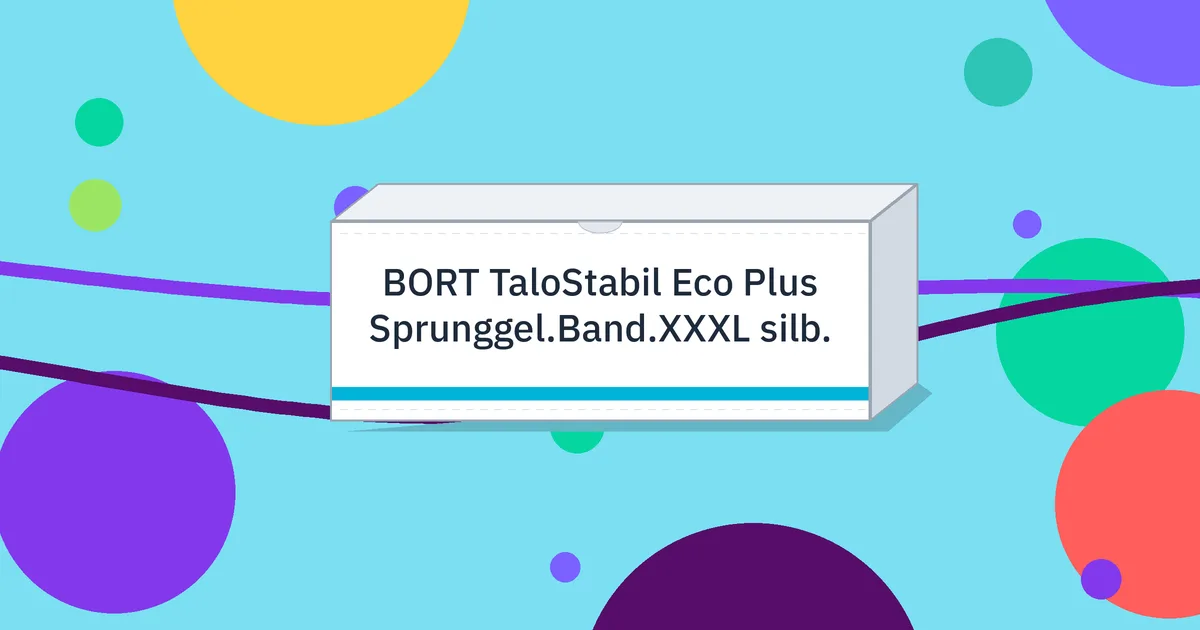 Symbolbild: Packung mit der Aufschrift BORT TaloStabil Eco Plus Sprunggel.Band.XXXL silb. (PZN 19111067) – Verfügbarkeit und Bezug in Apotheken in Frankfurt am Main
