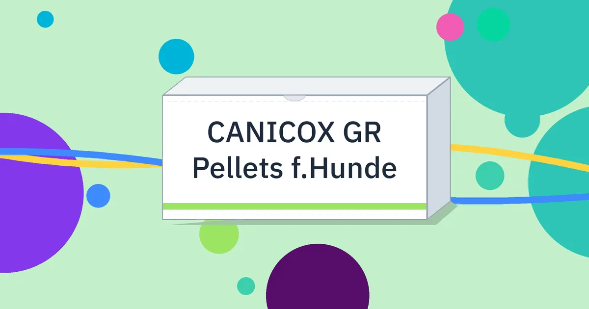Symbolbild: Packung mit der Aufschrift CANICOX GR Pellets f.Hunde (PZN 17834749) – Verfügbarkeit und Bezug in Apotheken in Frankfurt am Main