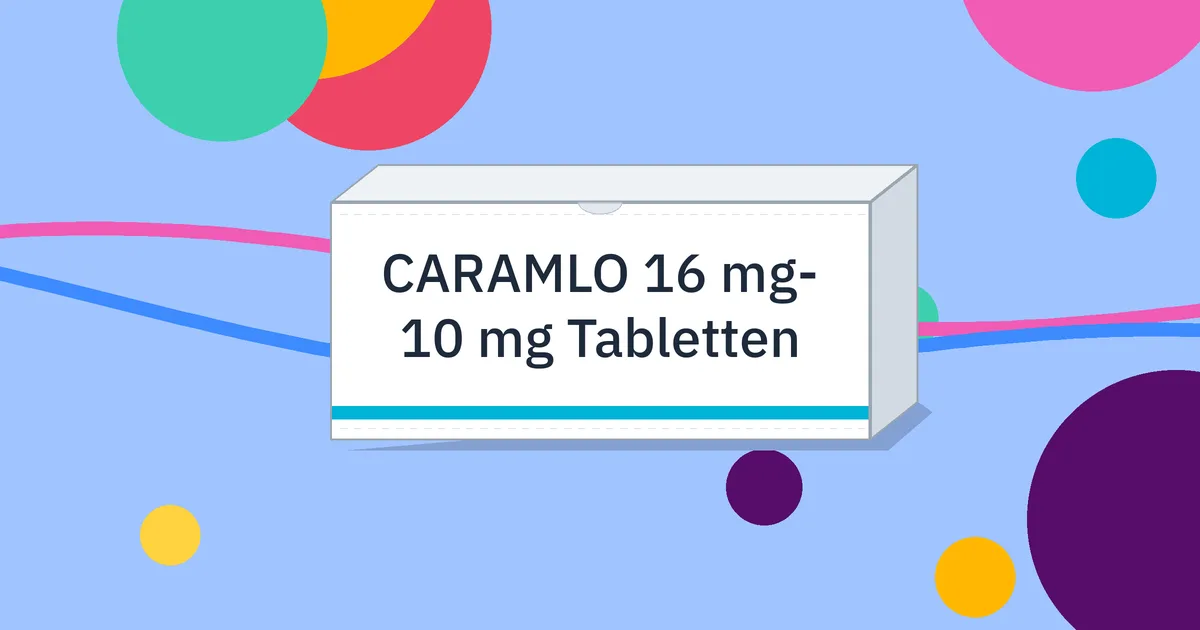 Symbolbild: Packung mit der Aufschrift CARAMLO 16 mg-10 mg Tabletten (PZN 17875582) – Verfügbarkeit und Bezug in Apotheken in Frankfurt am Main