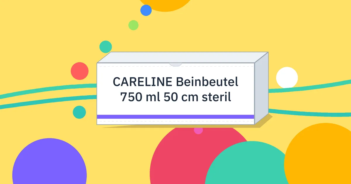 Symbolbild: Packung mit der Aufschrift CARELINE Beinbeutel 750 ml 50 cm steril (PZN 01284382) – Verfügbarkeit und Bezug in Apotheken in Frankfurt am Main