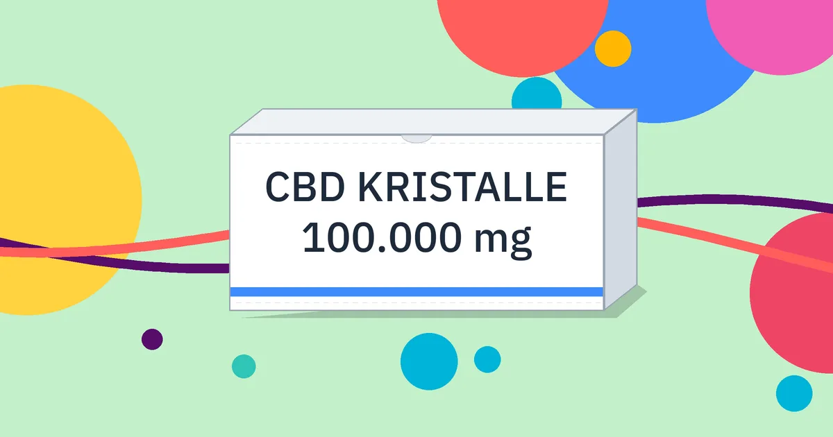 Symbolbild: Packung mit der Aufschrift CBD KRISTALLE 100.000 mg (PZN 15300529) – Verfügbarkeit und Bezug in Apotheken in Frankfurt am Main