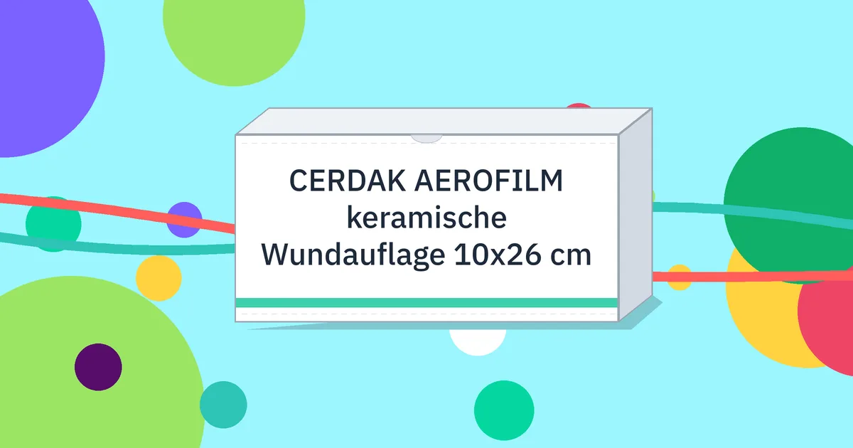 Symbolbild: Packung mit der Aufschrift CERDAK AEROFILM keramische Wundauflage 10x26 cm (PZN 19187030) – Verfügbarkeit und Bezug in Apotheken in Frankfurt am Main